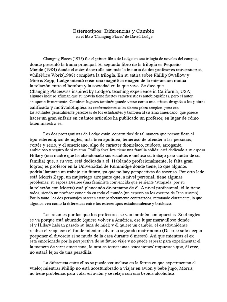 Estereotipos en "Changing Places" de Lodge | PDF | Novelas