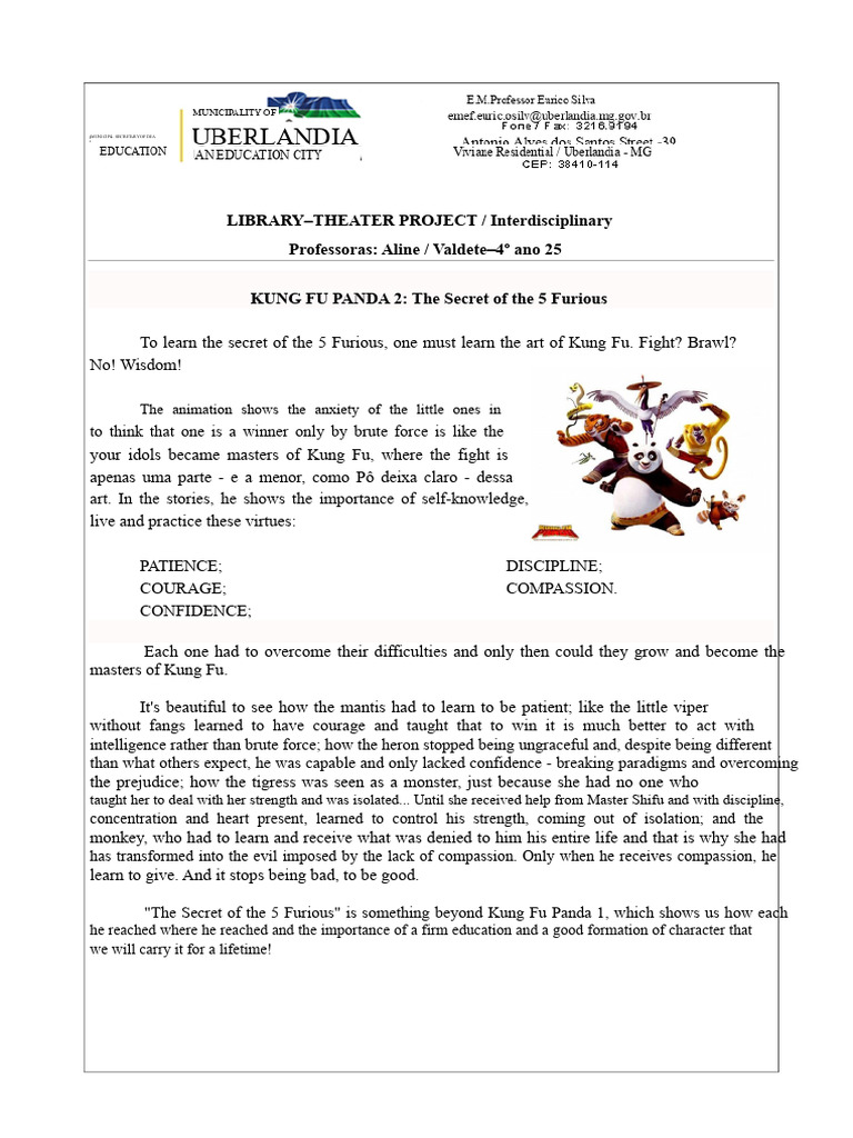 LIBRARY PROJECT - Activities Kung Fu Panda Movie | PDF