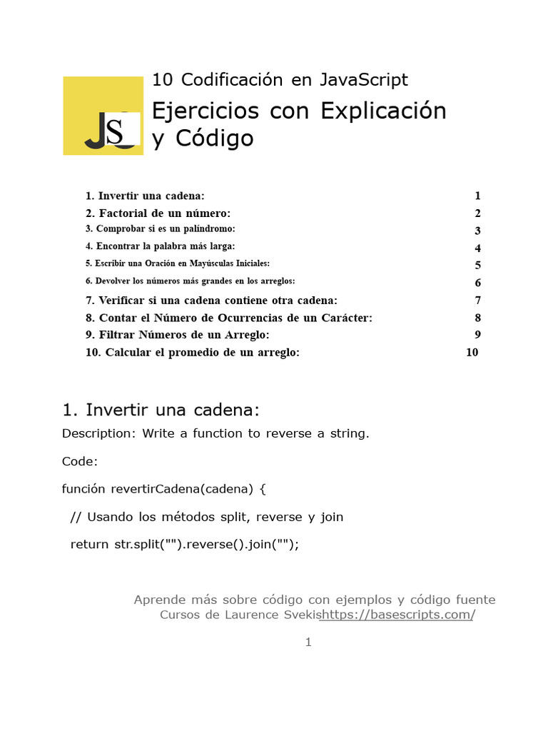 10 Ejercicios de Codificación en JavaScript | PDF | Notación | Ingeniería Informática