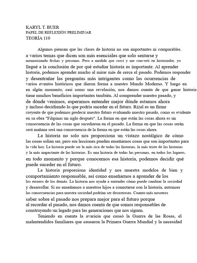 reflexión de karyl t. buer en la fundación histórica de la educación ...