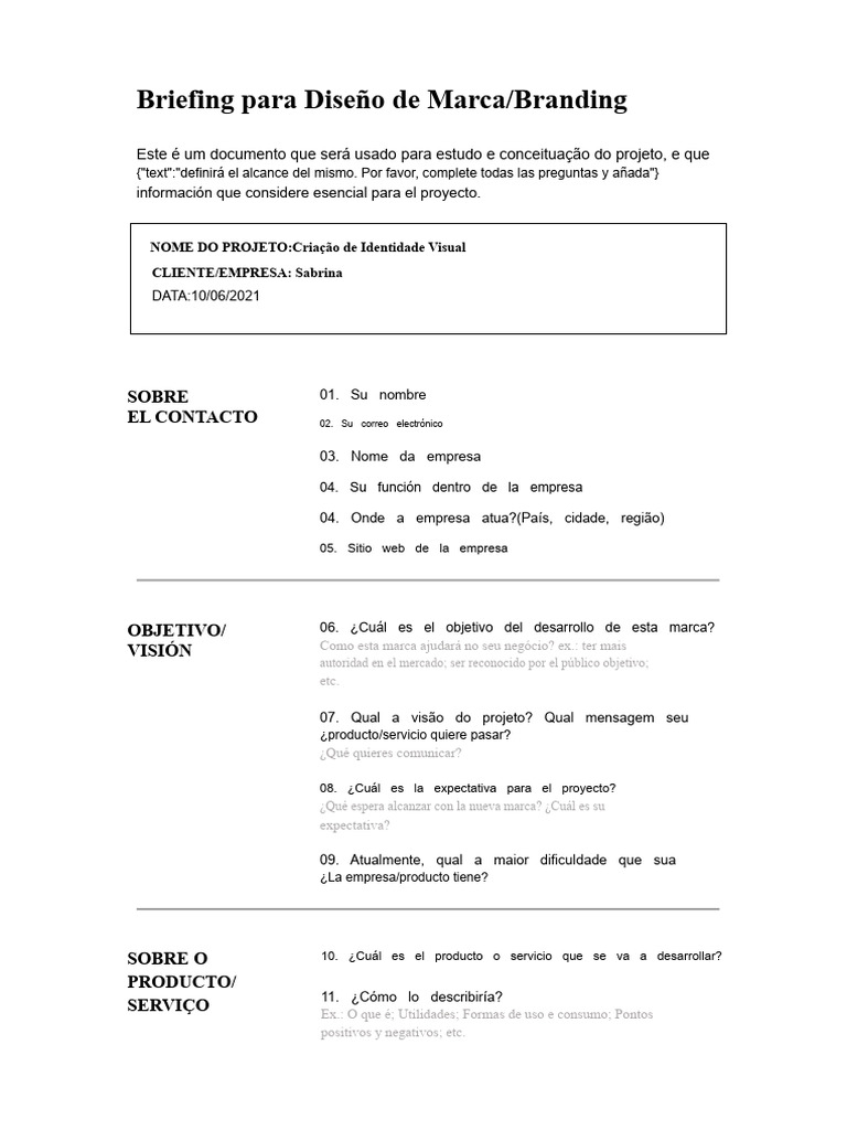 Briefing para Diseño de Marca Visual | PDF | Facebook | Marca