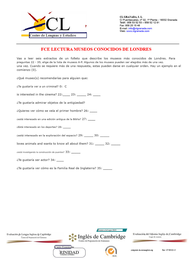 Fce Lectura Museos Bien Conocidos de Londres | PDF | Museo