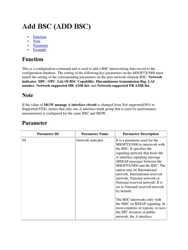 MSC and BSC Parameter Description | PDF | Domain Name | Gsm