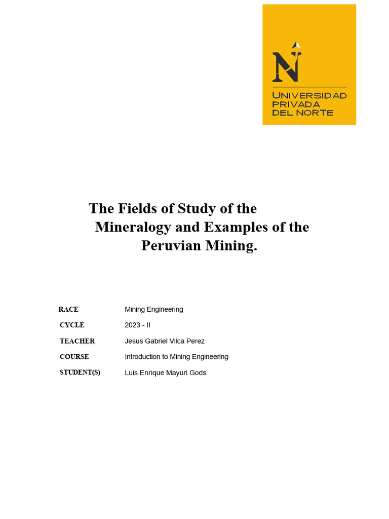 Report With The Fields of Study of Mineralogy and Examples in Peruvian ...
