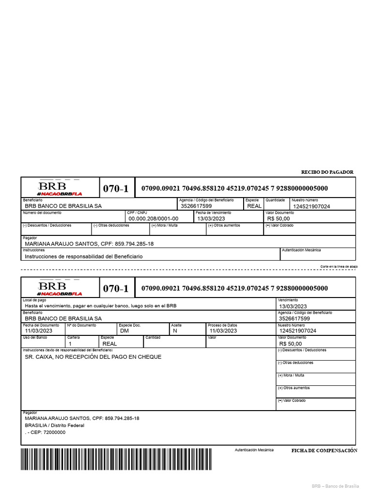 Boleto BRB | PDF | Bancos | Servicios financieros