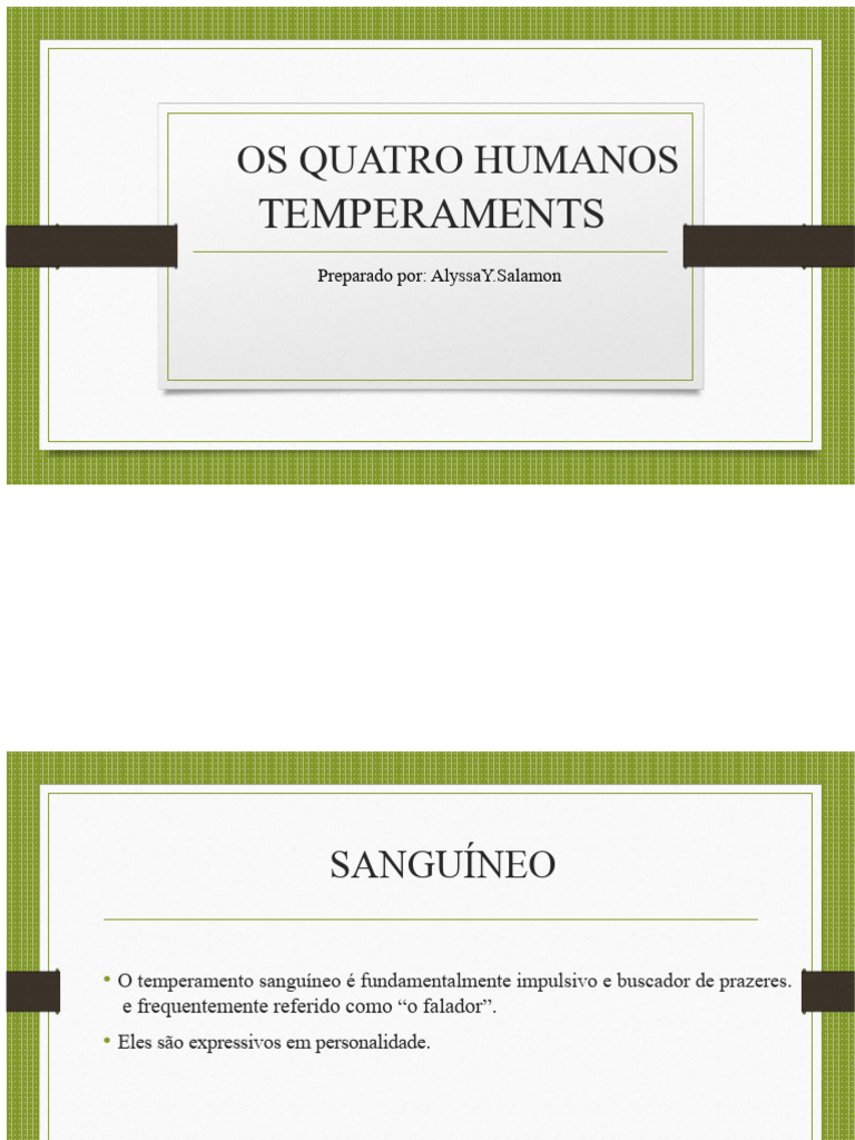 OS QUATRO TEMPERAMENTOS HUMANOS | PDF | Temperamento | Tipo de ...