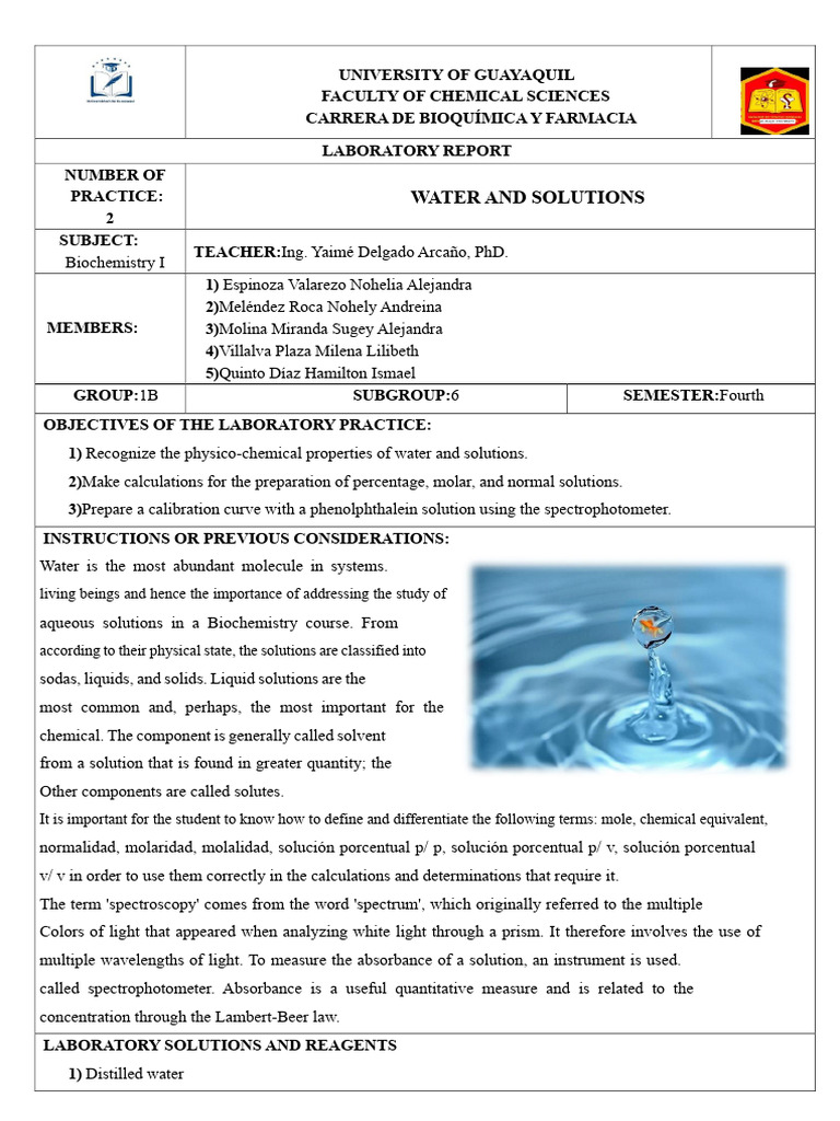 Water Solutions Laboratory Report | PDF | Spectrophotometry | Absorbance