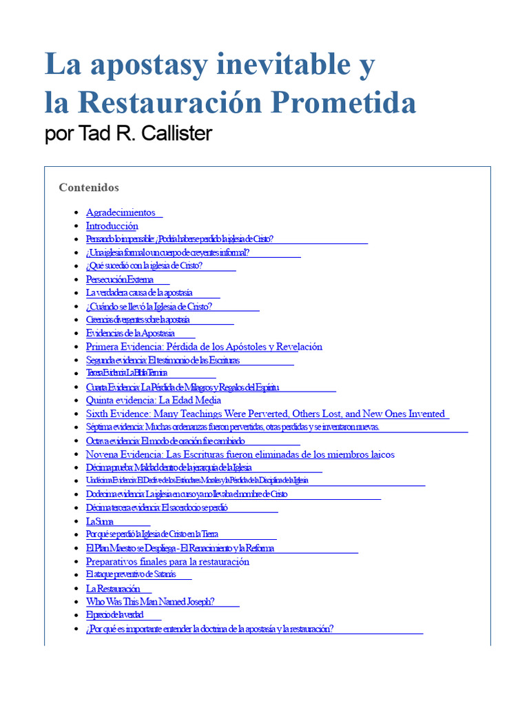 La Inevitable Apostacía y la Prometida Restauración por Tad R ...
