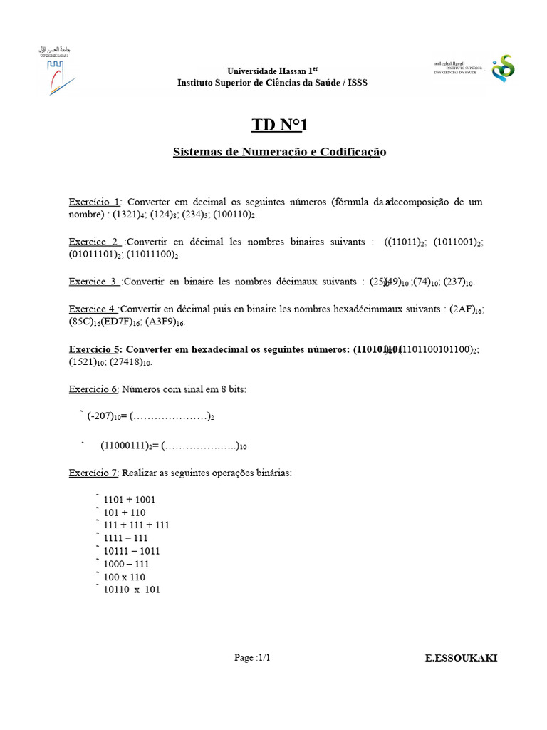 TD1 Sistema de Numeração e Codificação | PDF