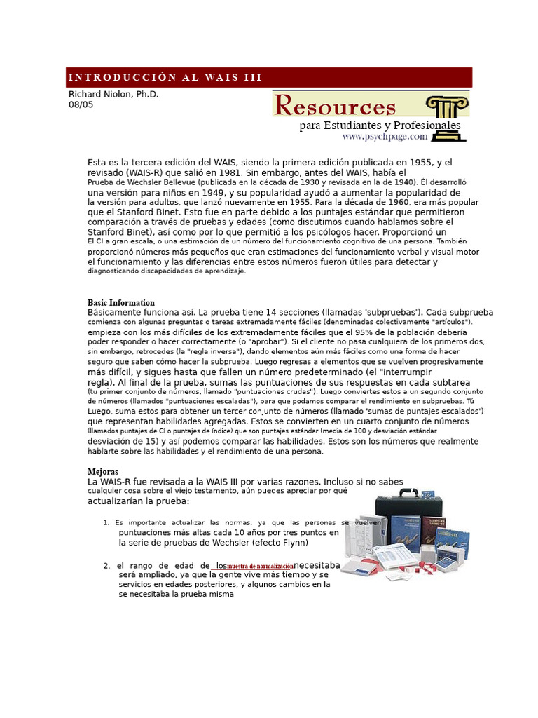 Introducción Al WAIS III | PDF | Escala de inteligencia para adultos de ...