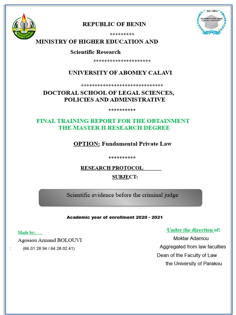 PROTOCOL OF THE MEMORANDUM the scientific evidence before the criminal ...