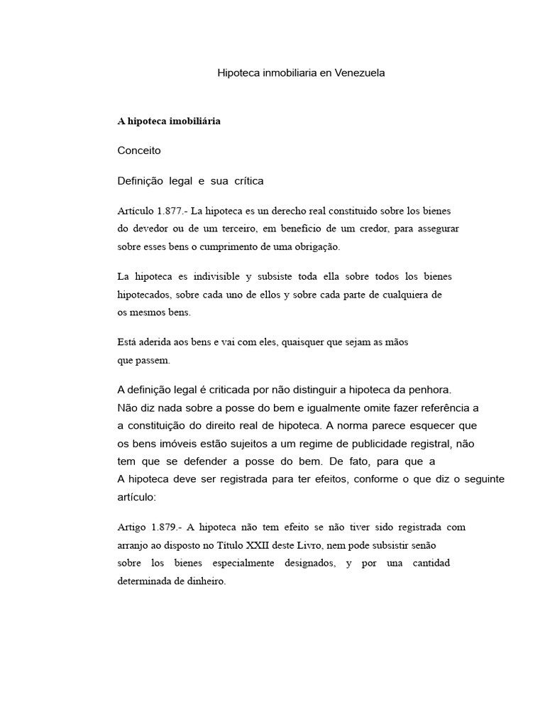 Hipoteca imobiliária na Venezuela | PDF | Crédito | Finanças e ...