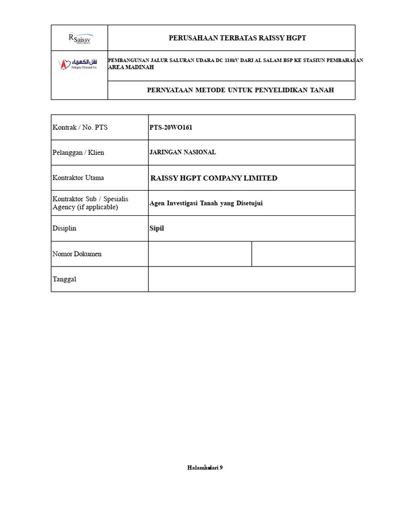 Metode Investigasi Tanah 110kV Madinah | PDF