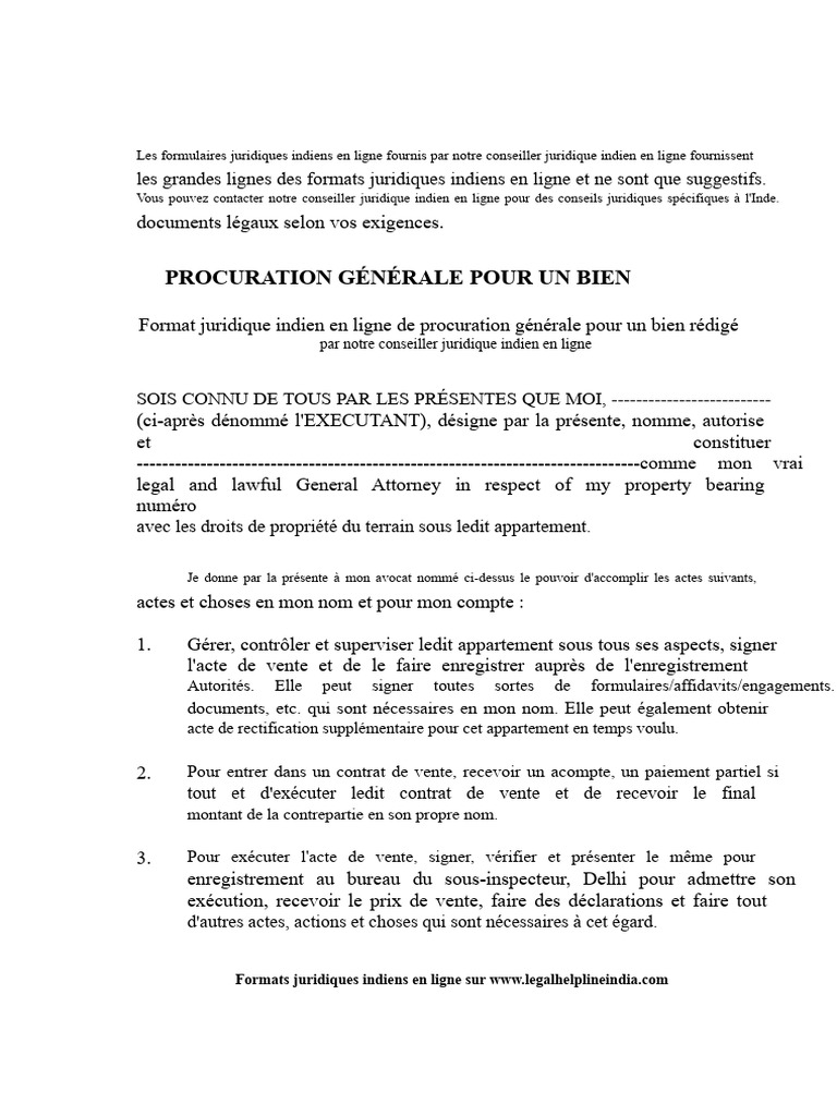 Modèle de procuration générale indienne | PDF | Sodles