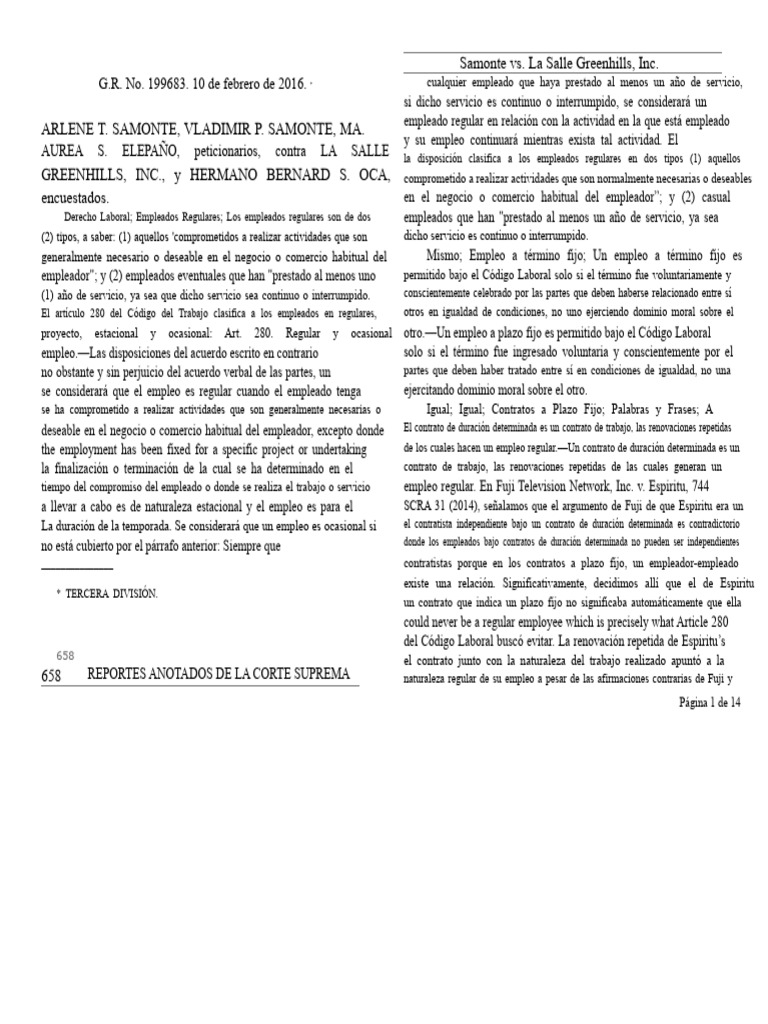 Samonte Vs La Salle Greenhills | PDF | Derecho laboral | Apelación