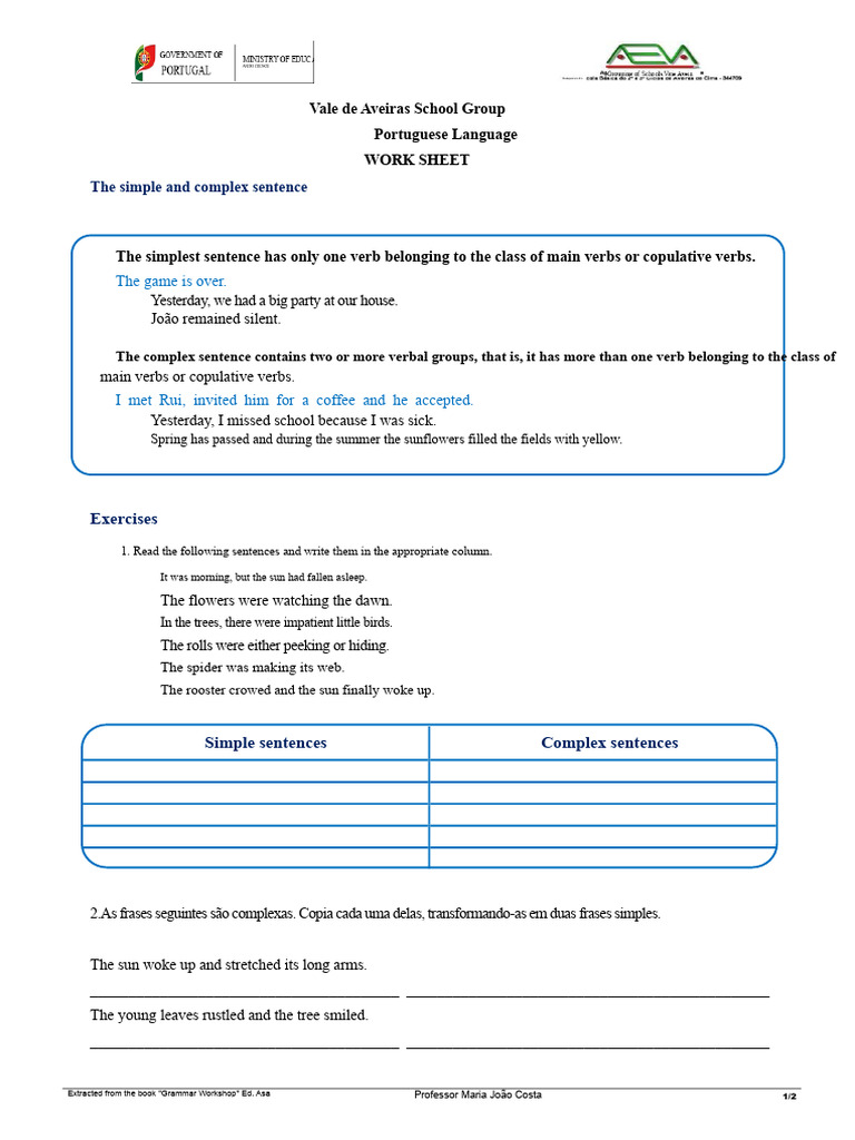 Simple vs Complex Sentences Worksheet | PDF | Grammar | Syntax