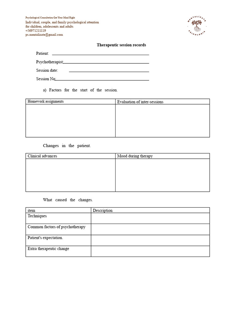 Therapeutic session log | PDF | Psychotherapy | Psychology