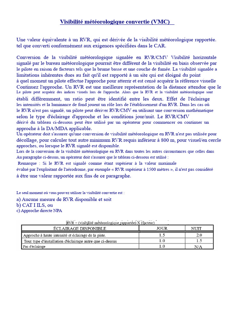 Conversion de visibilité en RVR/CMV | PDF