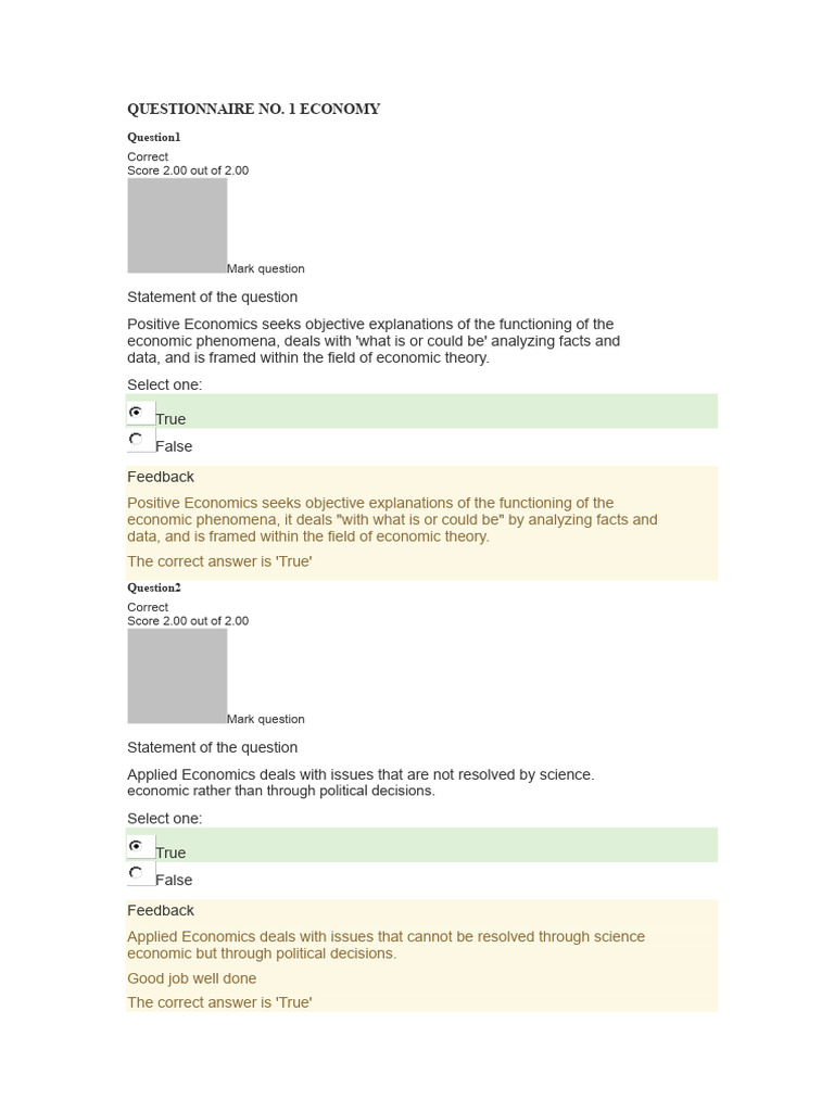 ECONOMICS QUESTIONNAIRES | PDF | Economics | Microeconomics