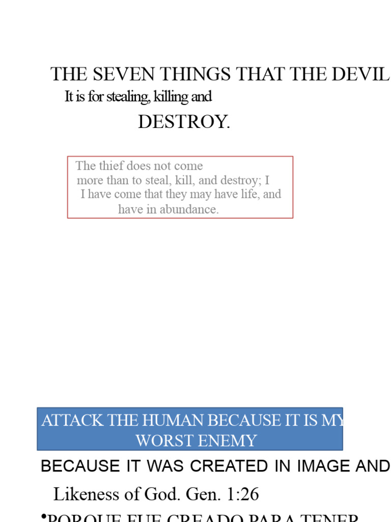The Seven Things That Satan Does To Kill, Steal, and Destroy | PDF ...