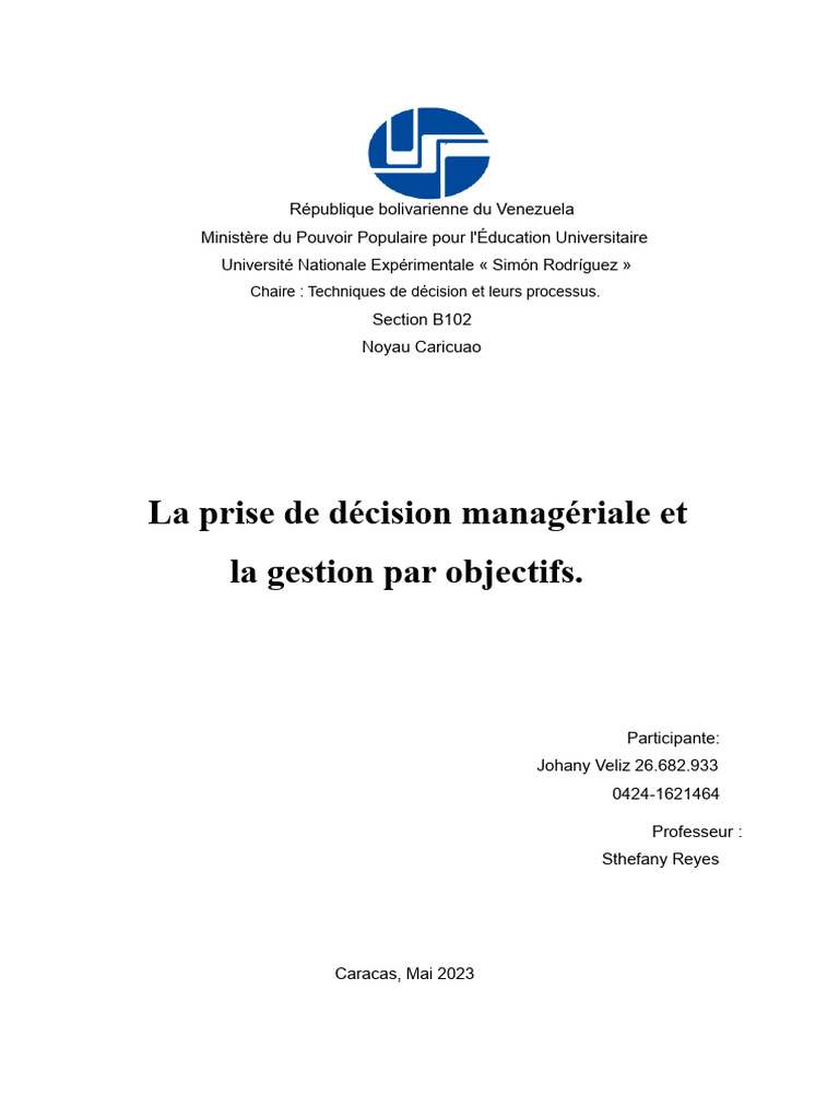 Prise de décision managériale et objectifs | PDF | Business | Risque