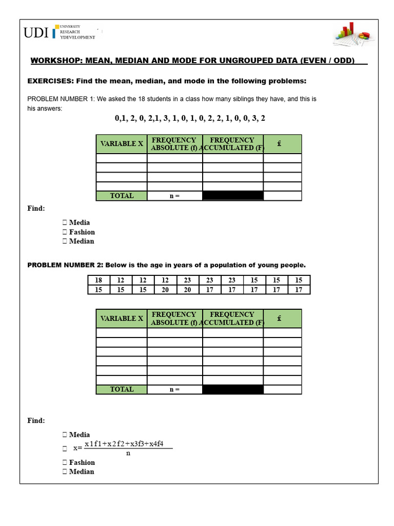 Workshop On Mean, Median, and Mode (Ungrouped Data) 2 | PDF | Median | Mean