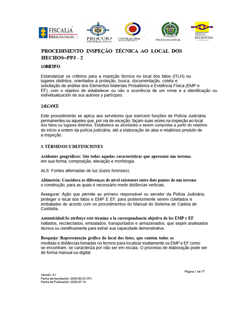 PPJ-2 PROCEDIMENTO ITLH - INSPEÇÃO TÉCNICA NO LOCAL DOS FATOS | PDF ...
