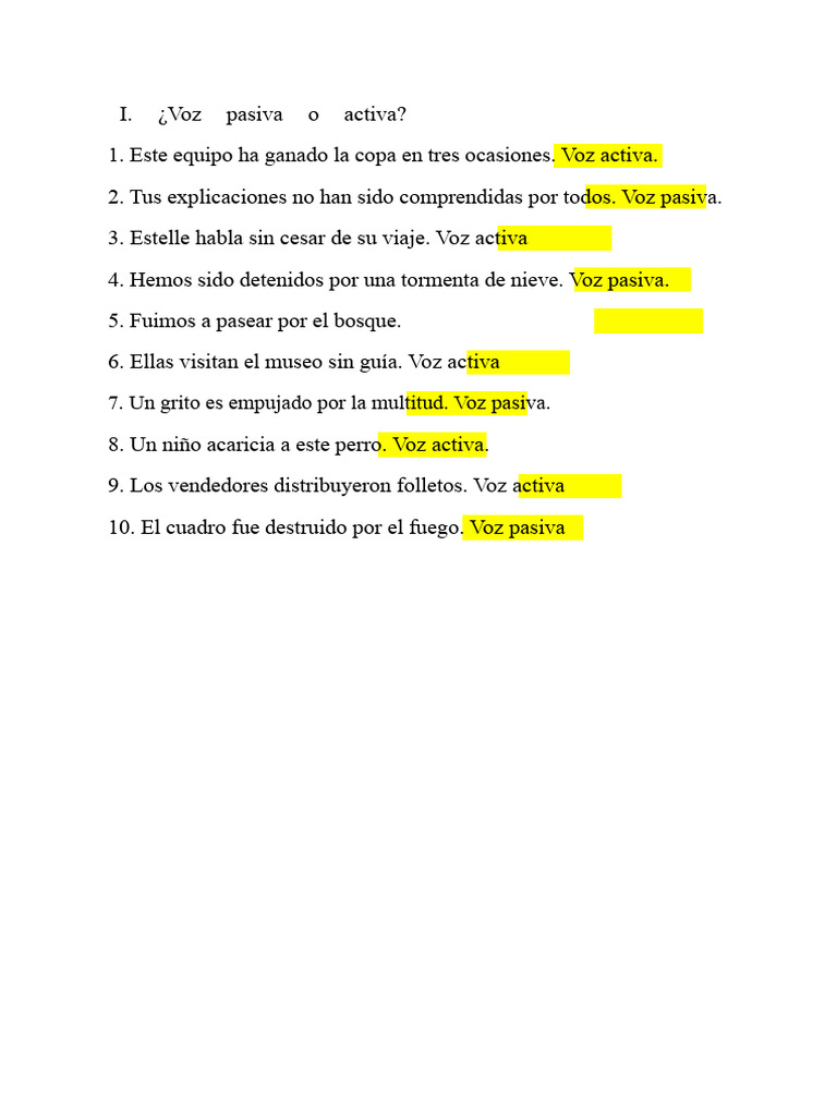 La Voz Activa y Pasiva Corrección | PDF