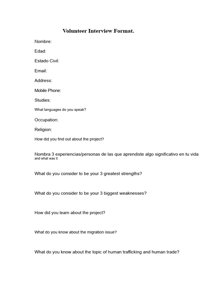 Volunteer Interview Format | PDF