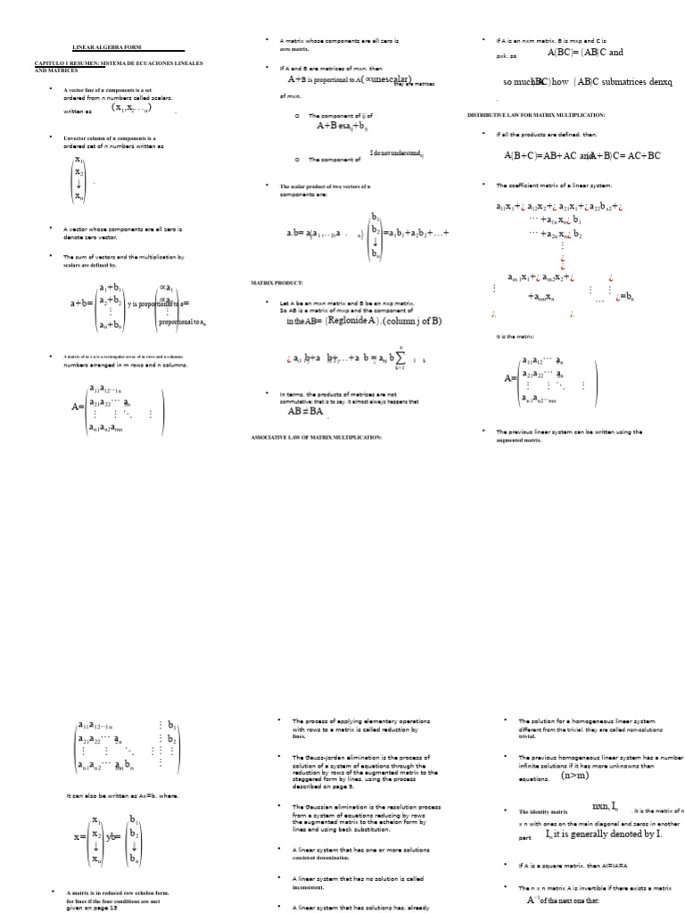 Linear Algebra Summary Form | PDF | Matrix (Mathematics) | Determinant