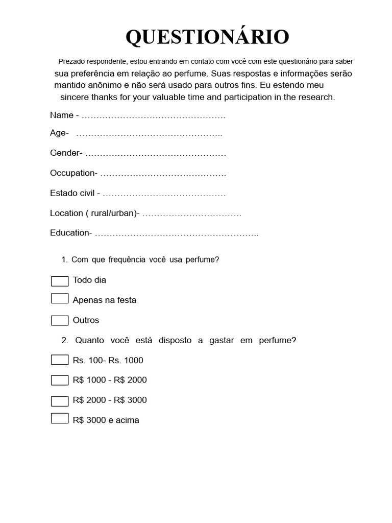 questionário para perfume | PDF | Perfume