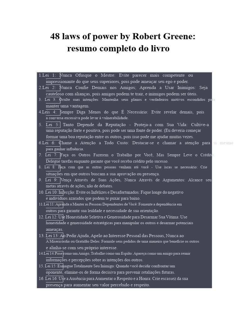 Resumo das 48 Leis do Poder | PDF