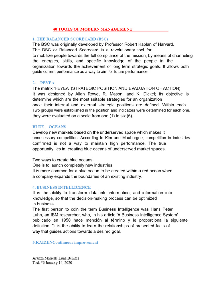 6. 40 TOOLS OF MODERN MANAGEMENT.docx | PDF | Lean Manufacturing ...