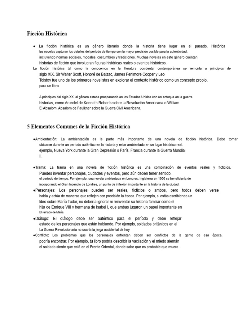 Elementos Clave de la Ficción Histórica | PDF | Ficción histórica | Novelas