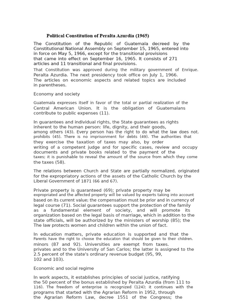 Guatemala's 1965 Political Constitution | PDF | Budget | Taxes