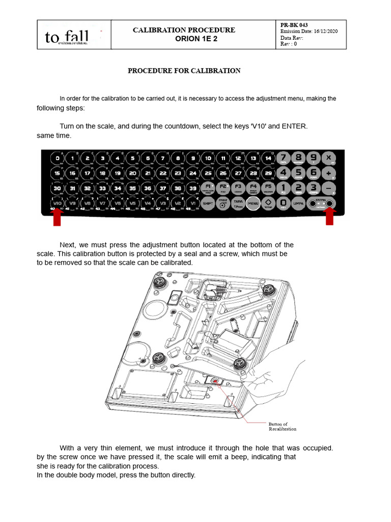 Orion 1E 2 Calibration Procedure Guide | PDF | Weight | Calibration