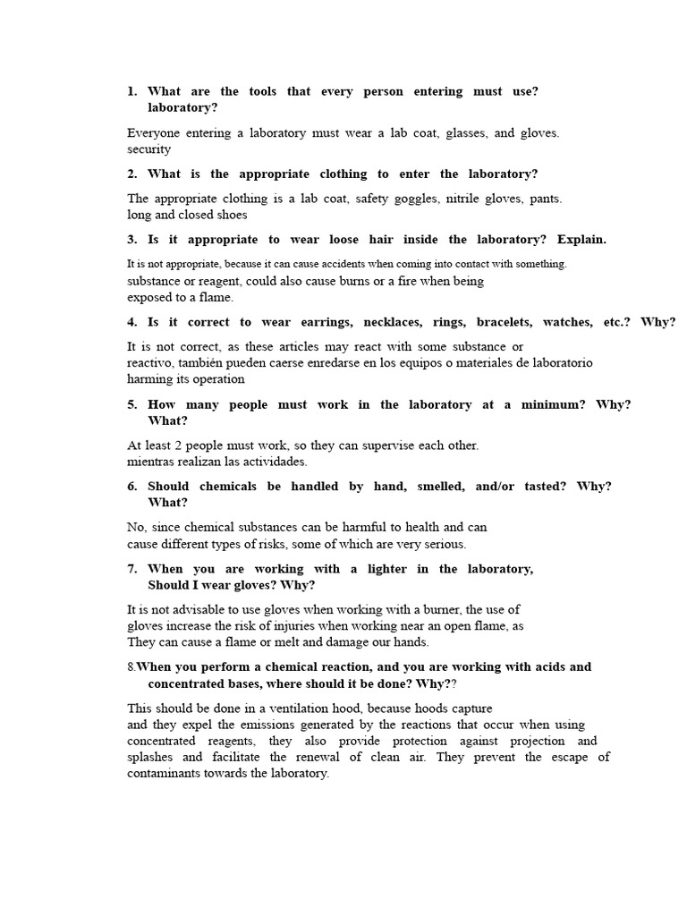 Laboratory safety rules questionnaire | PDF