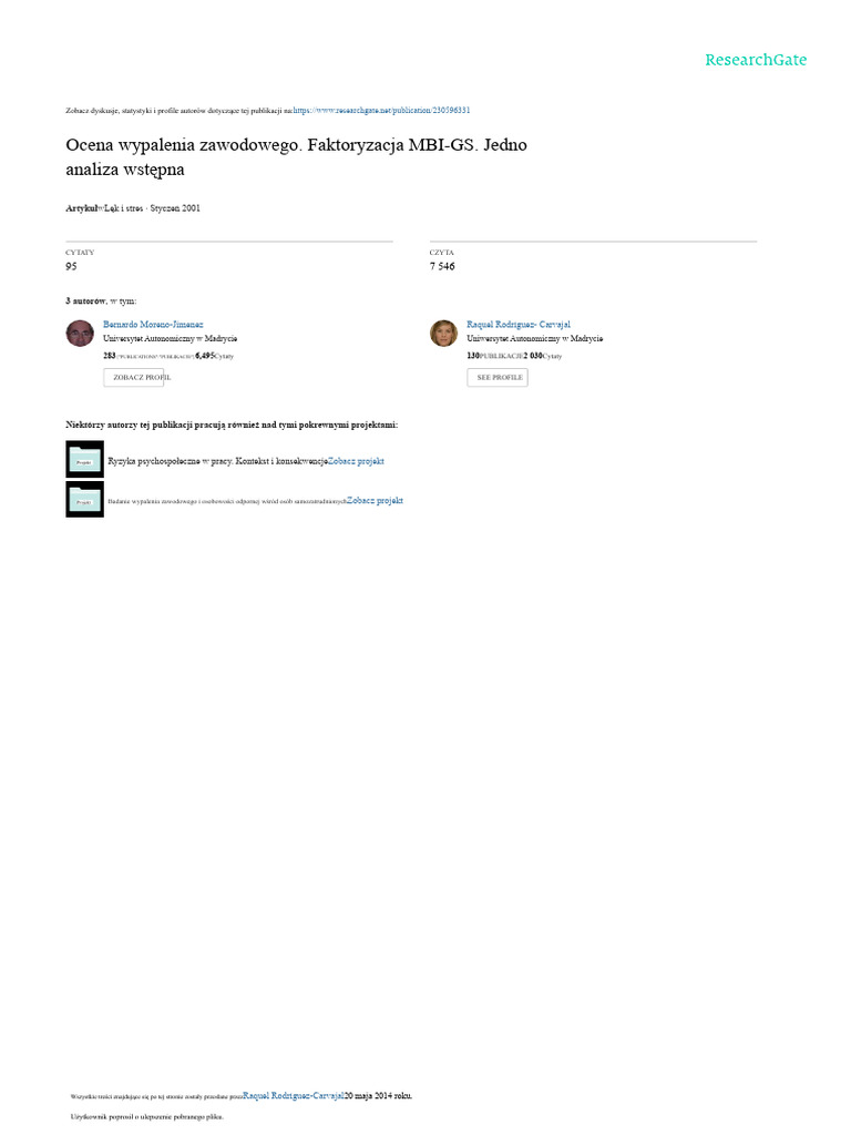 Kwestionariusz MBI GS - Wypalenie Zawodowe PDF | PDF