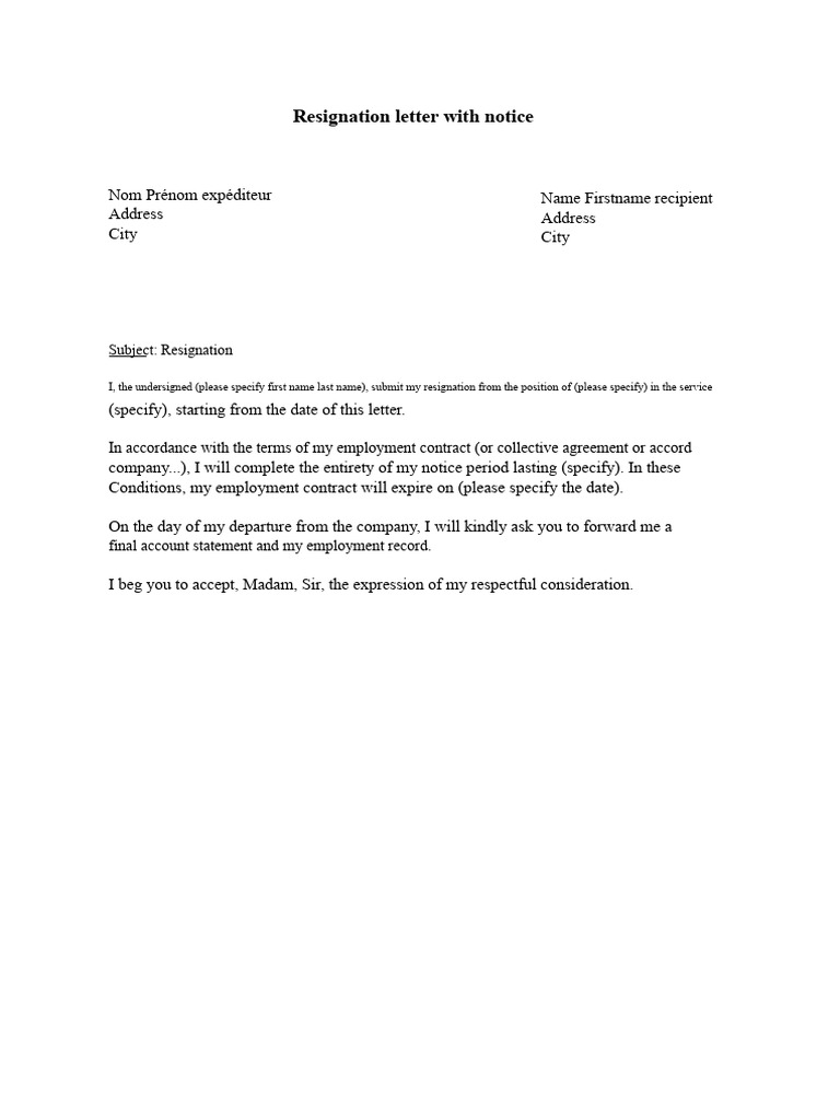 resignation letter Quebec | PDF