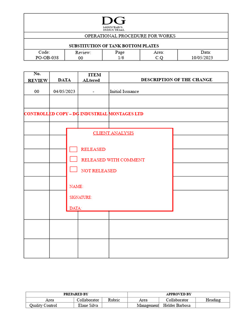 PO-OB-038 Replacement of Tank Bottom Plates | PDF | Welding | Construction