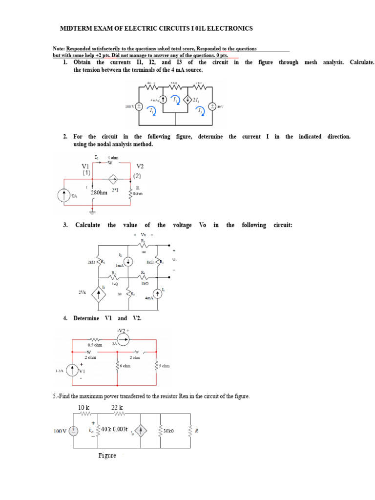 Partial Exam of Electric Circuits | PDF