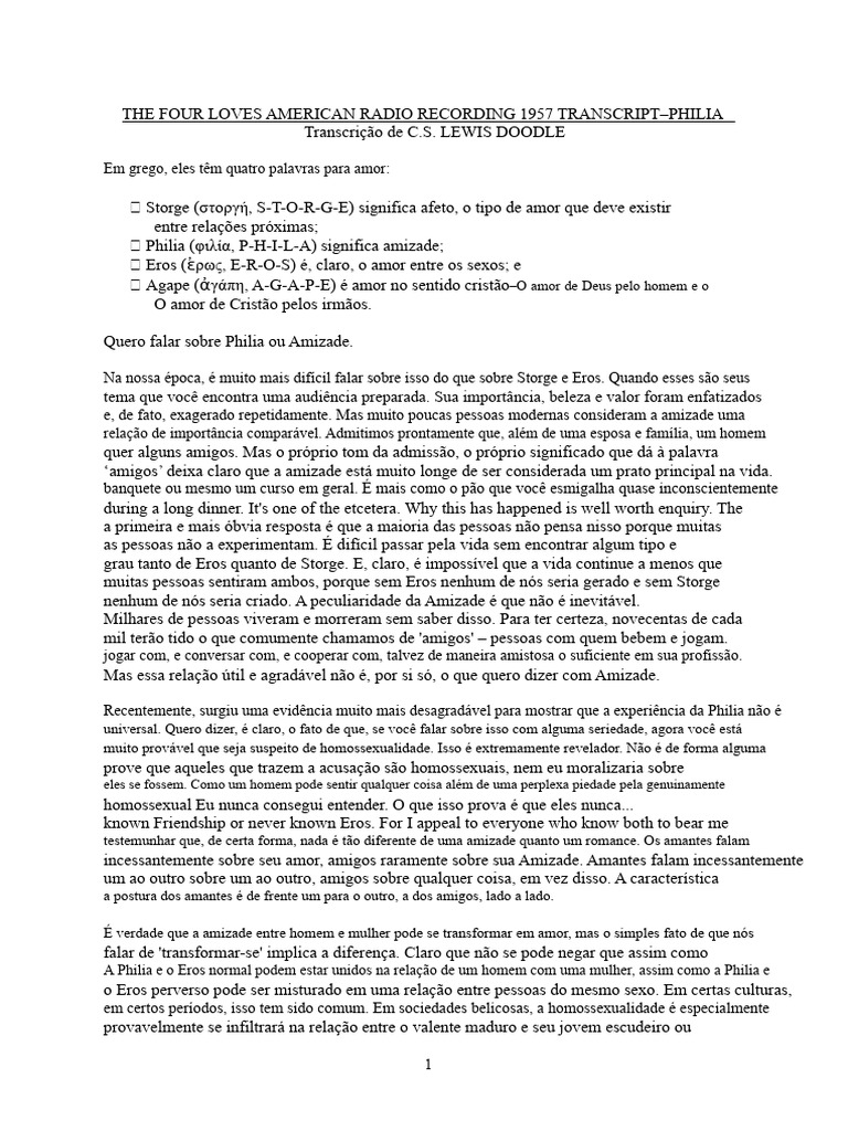 A Transmissão de Rádio "Os Quatro Amores" de C.S. Lewis Doodle ...