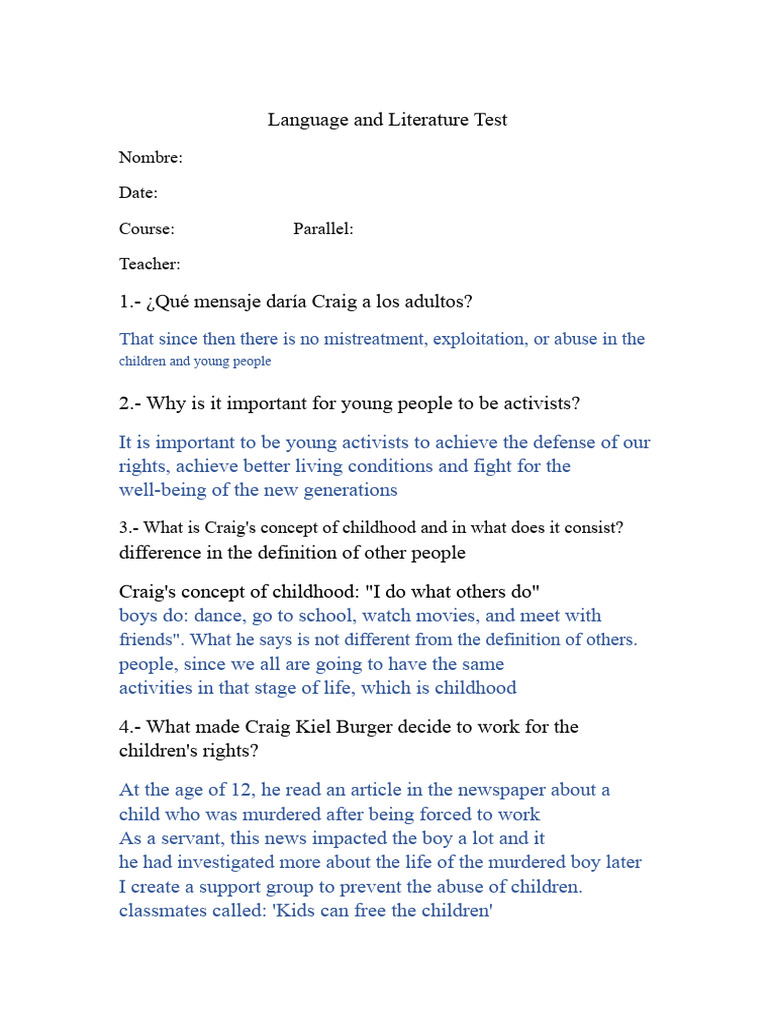 Language and Literature Test | PDF