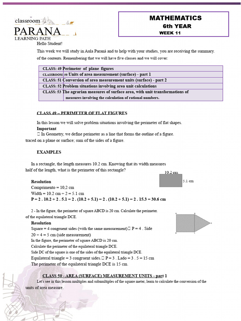 6th Grade Math: Area & Perimeter Lessons | PDF | Area | Length
