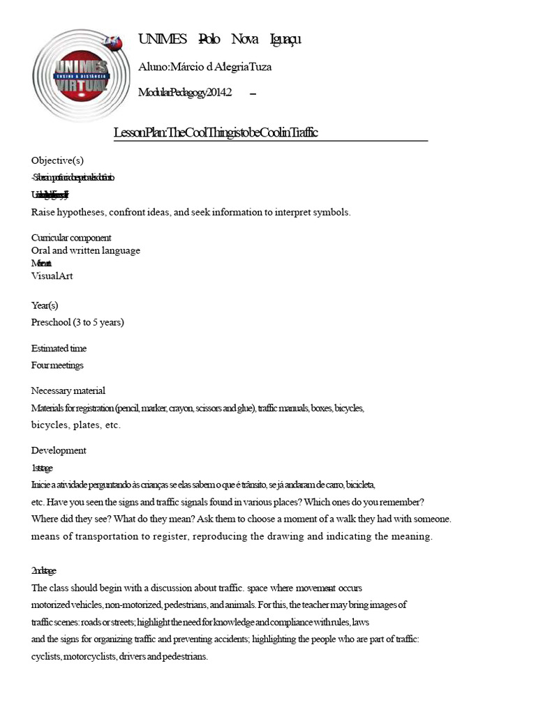 Lesson Plan - It's Cool To Be Nice On The Road | PDF | Traffic | Vehicles