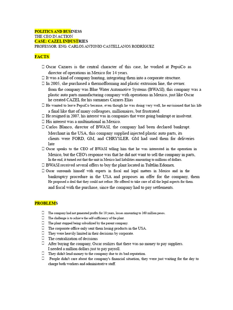 Session 2 Case Cazel Industries | PDF | Business | Economies