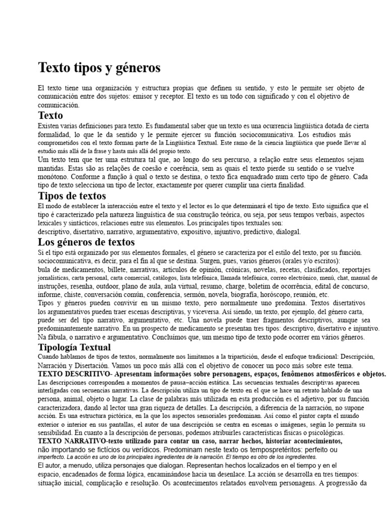 6º AÑO ACTIVIDADES Tipos de Texto y Géneros | PDF | Narración ...