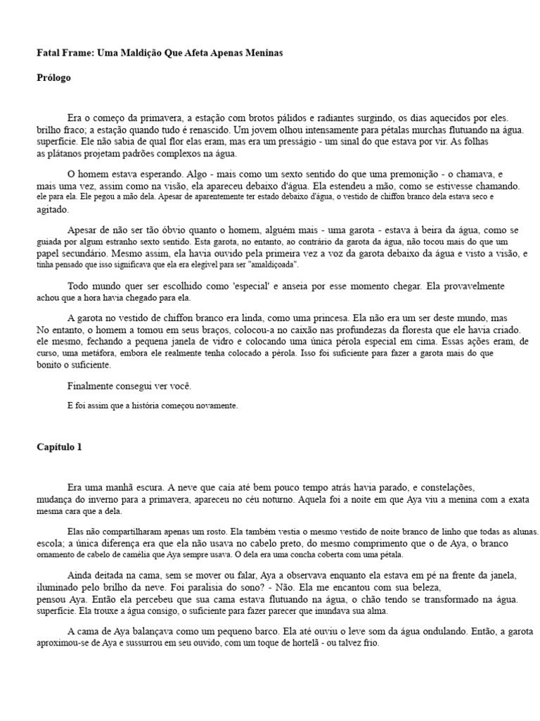 Fatal Frame: Uma Maldição que Afeta Apenas Meninas | PDF | Amor | Cama