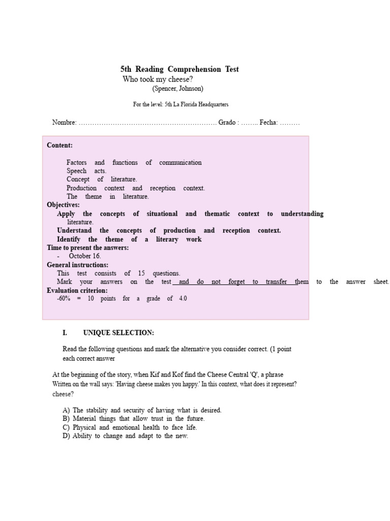 Understanding Who Moved My Cheese | PDF | Reading Comprehension | Human ...