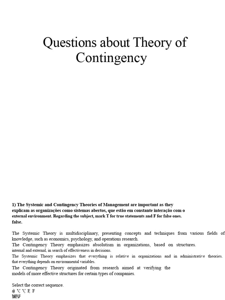 Questions about Contingency Theory | PDF | System | Theory